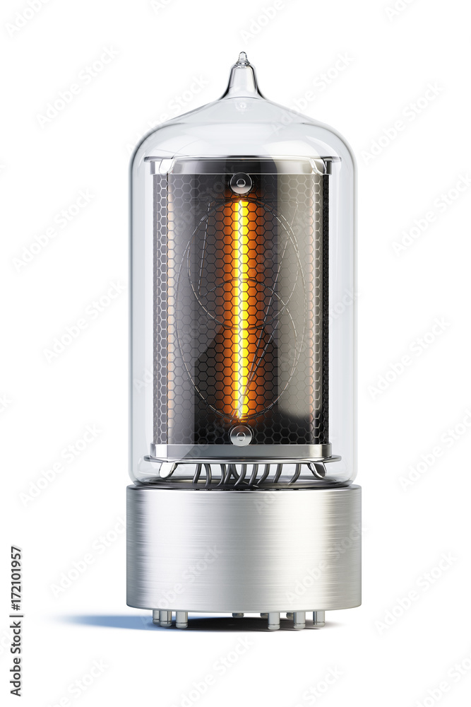 Nixie tube indicator isolated on white - set of decimal digits. 3d ...