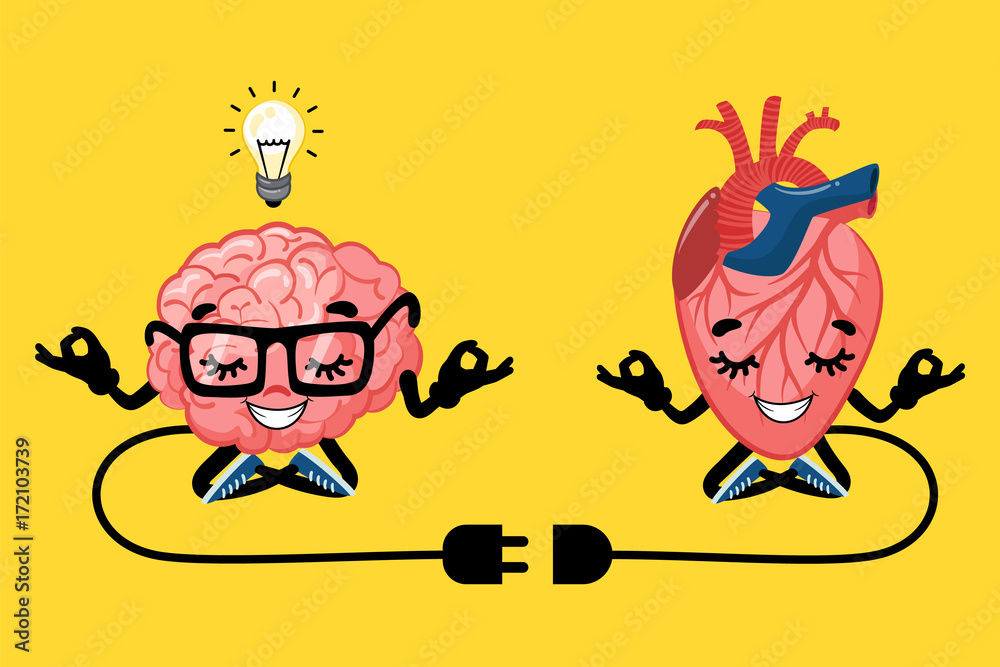 Cute cartoon smart brain and herat. Cartoon character of the brain with ...