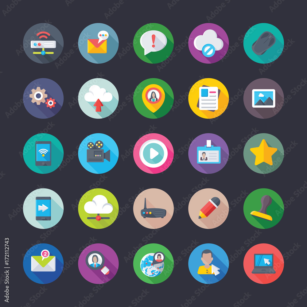Network And Communications Flat Circular Icons 10 Stock ベクター | Adobe Stock
