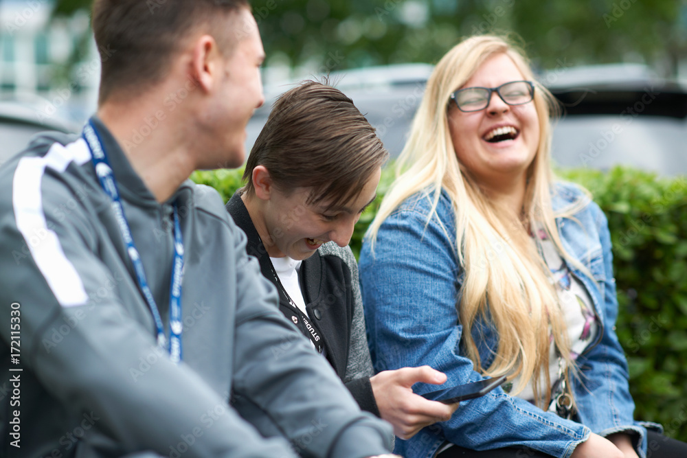Students at vocational school taking break Stock Photo | Adobe Stock