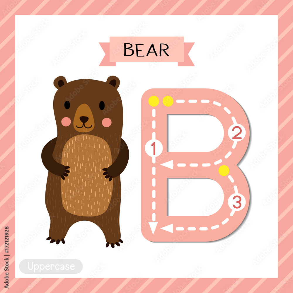 Letter B uppercase cute children colorful zoo and animals ABC alphabet ...