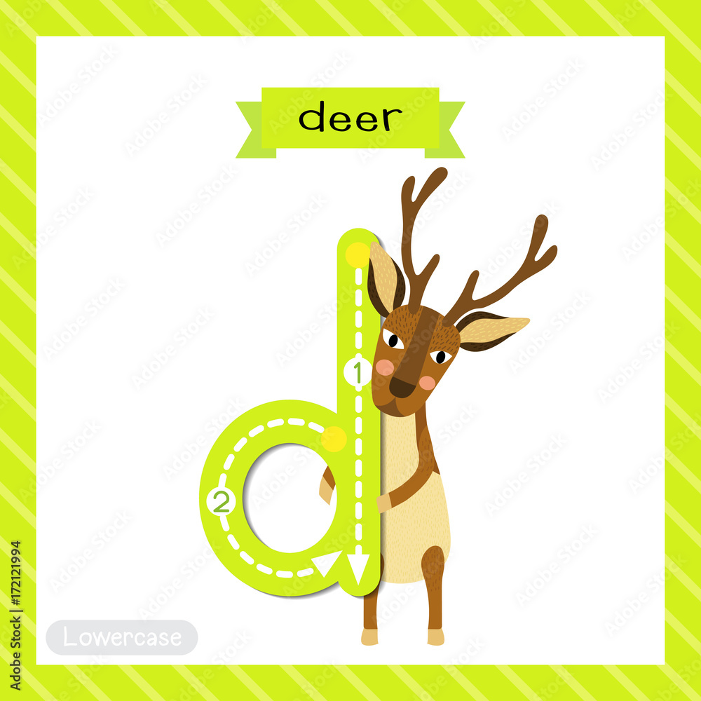 Letter D lowercase cute children colorful zoo and animals ABC alphabet ...