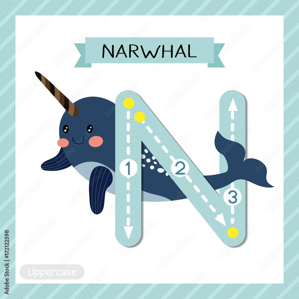 Letter N uppercase cute children colorful zoo and animals ABC alphabet ...