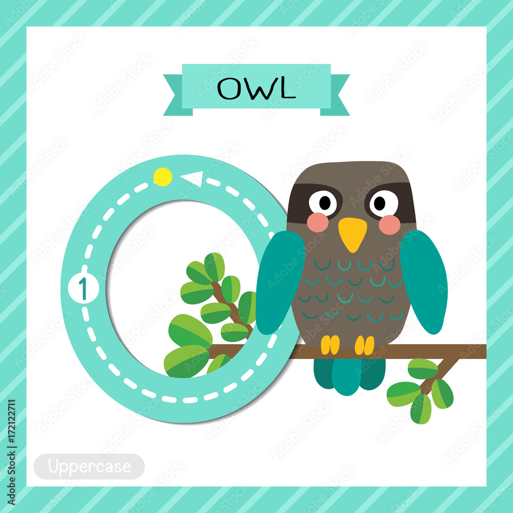 Letter O uppercase cute children colorful zoo and animals ABC alphabet ...