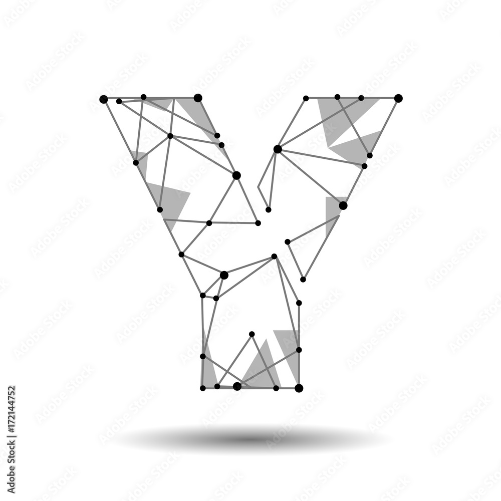 Low poly letter Y English Latin. Polygonal triangle connect dot point ...