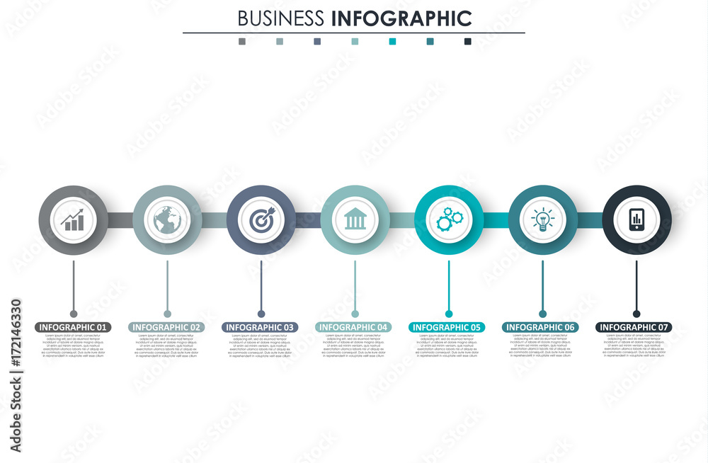 Business data, chart. Abstract elements of graph, diagram with 7 steps ...