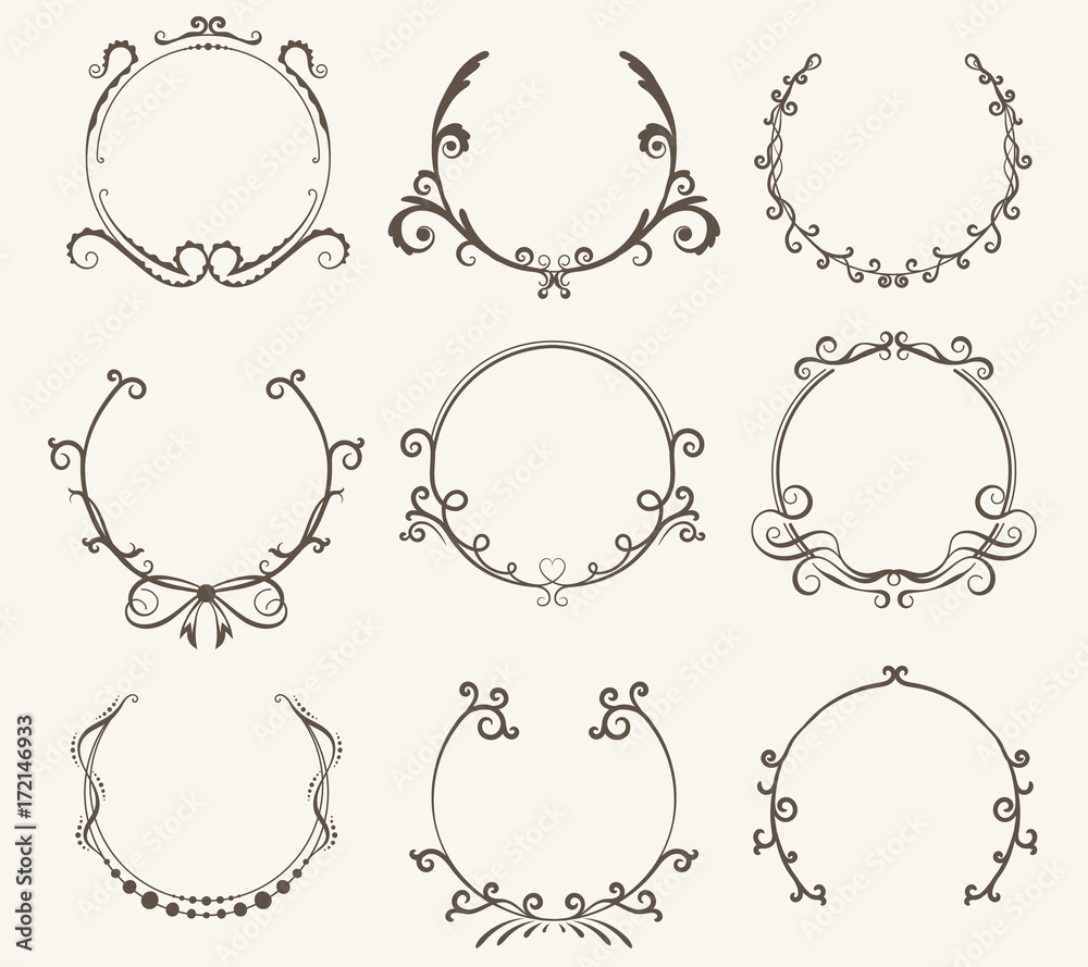 Vector set of border circle frame - vintage style Stock Vector | Adobe ...
