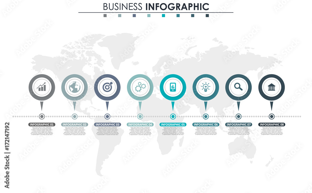 Business data, chart. Abstract elements of graph, diagram with 8 steps ...