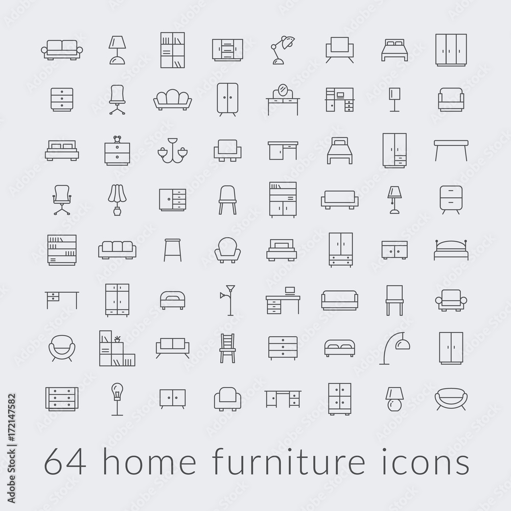 big collection of home furniture icons Stock Vector | Adobe Stock