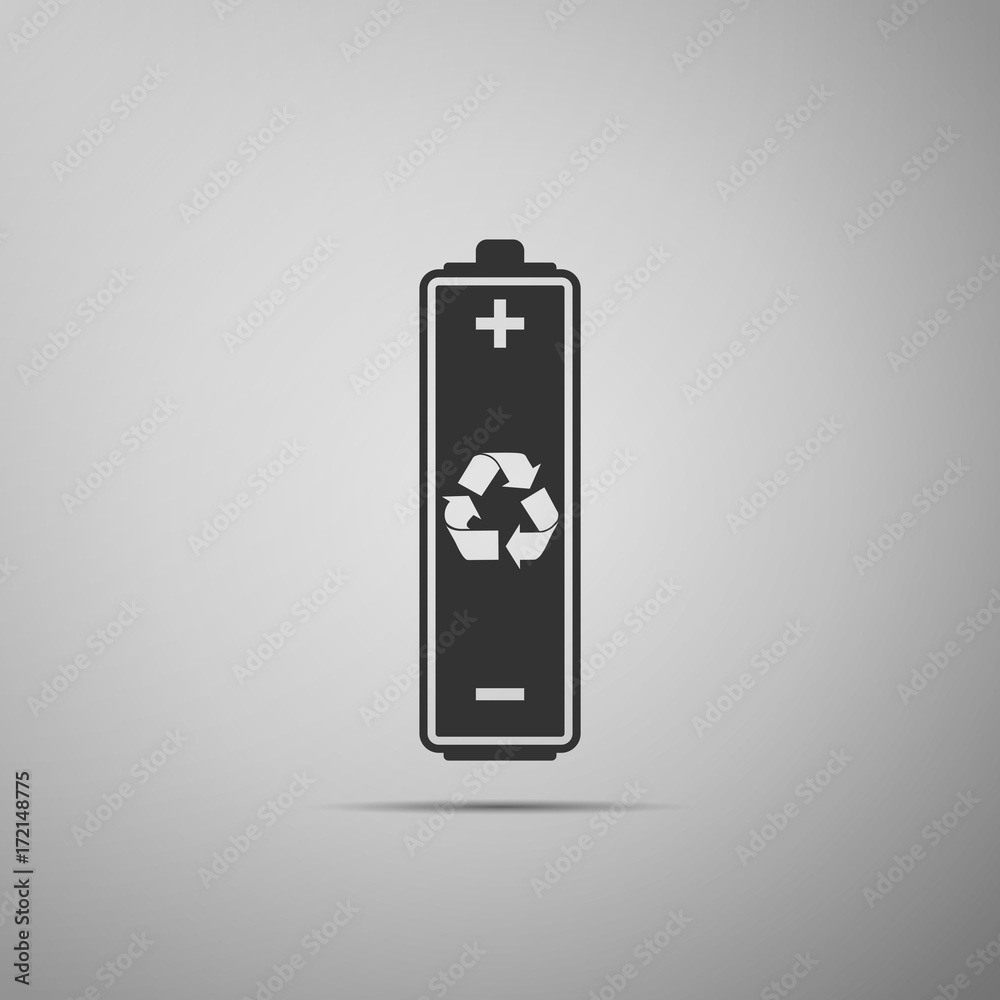 Battery with recycling symbol icon isolated on grey background. Flat ...