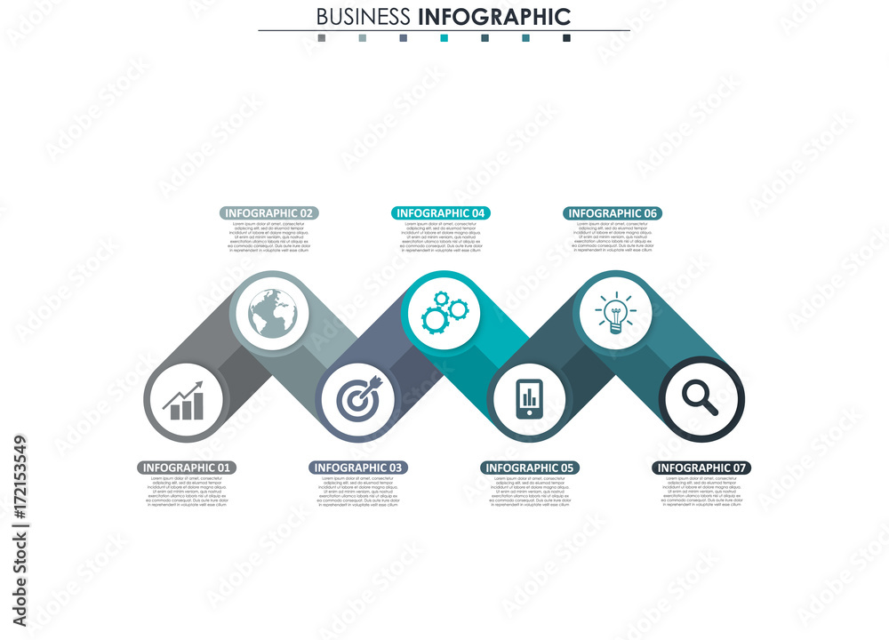 Business data, chart. Abstract elements of graph, diagram with 7 steps ...