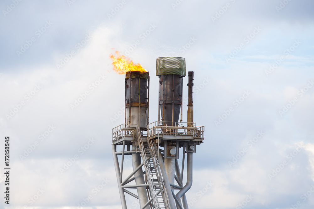 Flare stack of oil and gas platform to burn toxic gases and vent ...