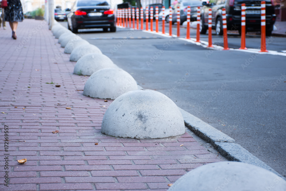 Car or motor vehicle stop security barriers or hemispheres bollards ...