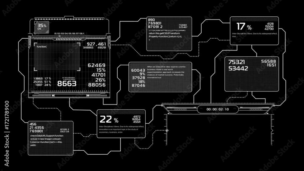 Beautiful Flowcharts Drawing Animation. Futuristic HUD with Numbers and ...