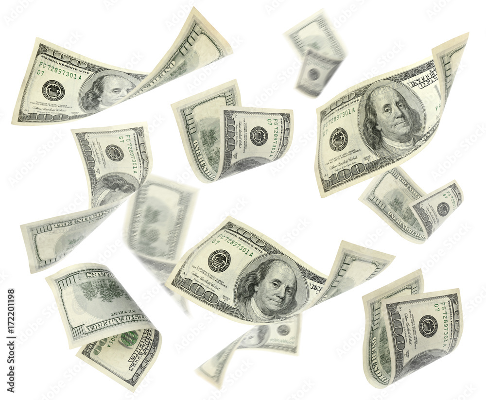 Flying money on white background Stock Photo | Adobe Stock