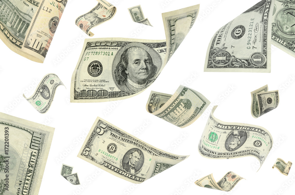 Flying money on white background Stock Photo | Adobe Stock