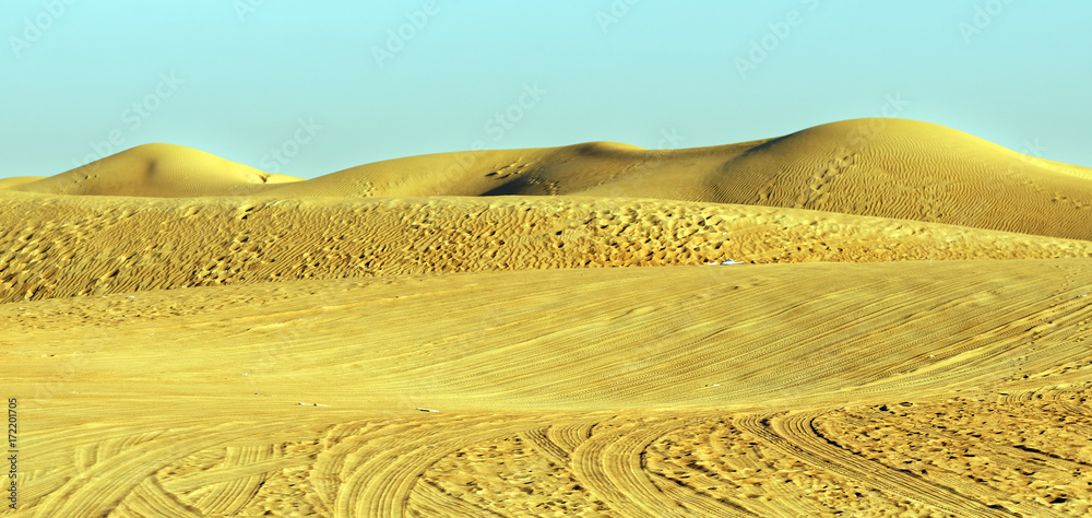 Nature and man-made sand dune textures in the desert outside Dubai City ...