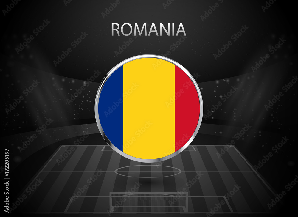 eps 10 vector Romania flag button isolated on black and white stadium ...
