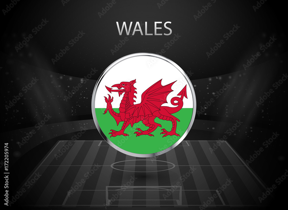eps 10 vector Wales flag button isolated on black and white stadium ...