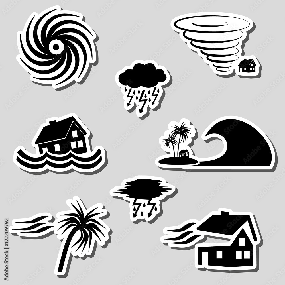 hurricane natural disaster problem stickers set eps10 Stock Vector ...