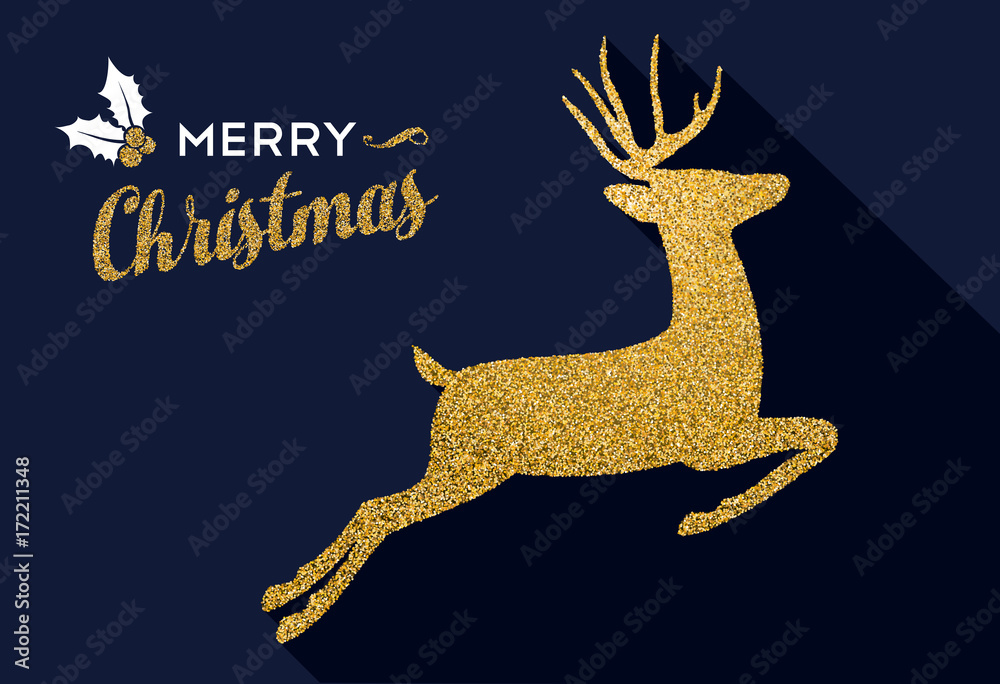 Christmas gold glitter holiday deer animal card Stock Vector | Adobe Stock