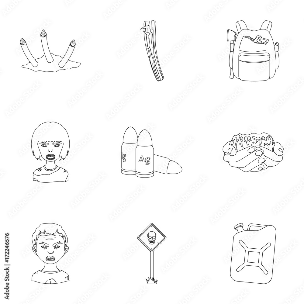 Ground, Zombie, corpse and other web icon in outline style. Fool, hand ...