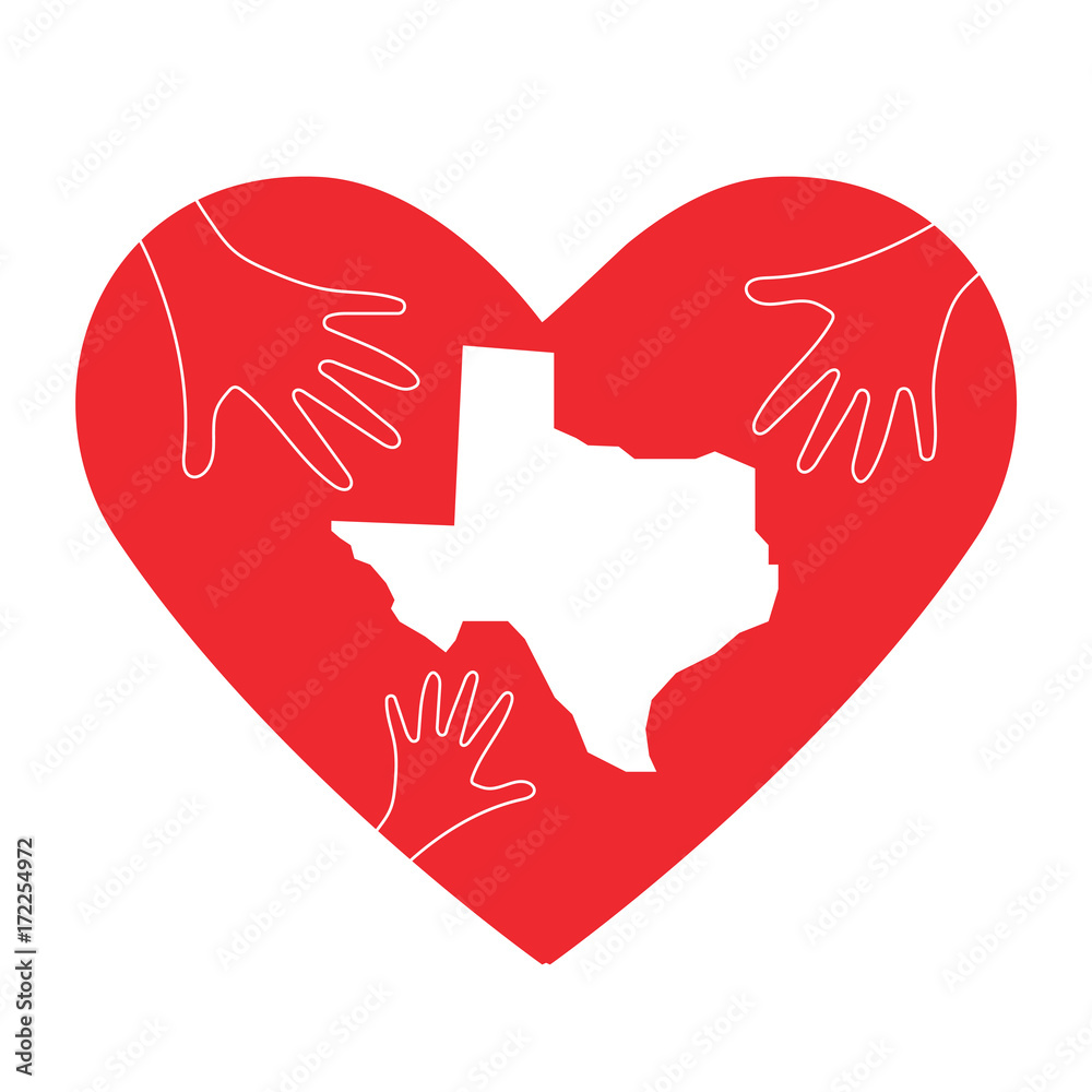 Vector Illustration: helping hands, heart and Texas map silhouette ...
