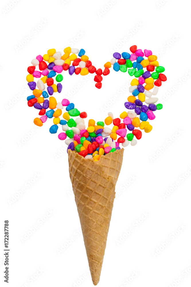 colorful candy with ice cream cone on white background Stock Photo ...