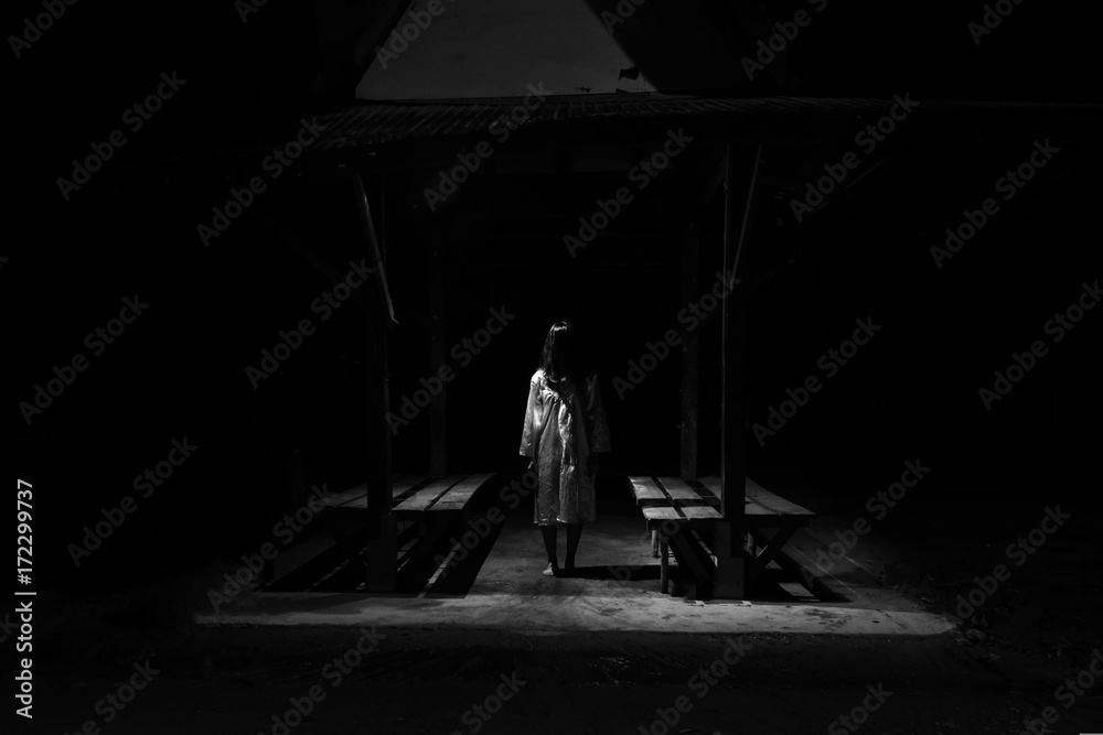 Mysterious Woman, Horror scene of scary ghost woman standing outdoor on ...