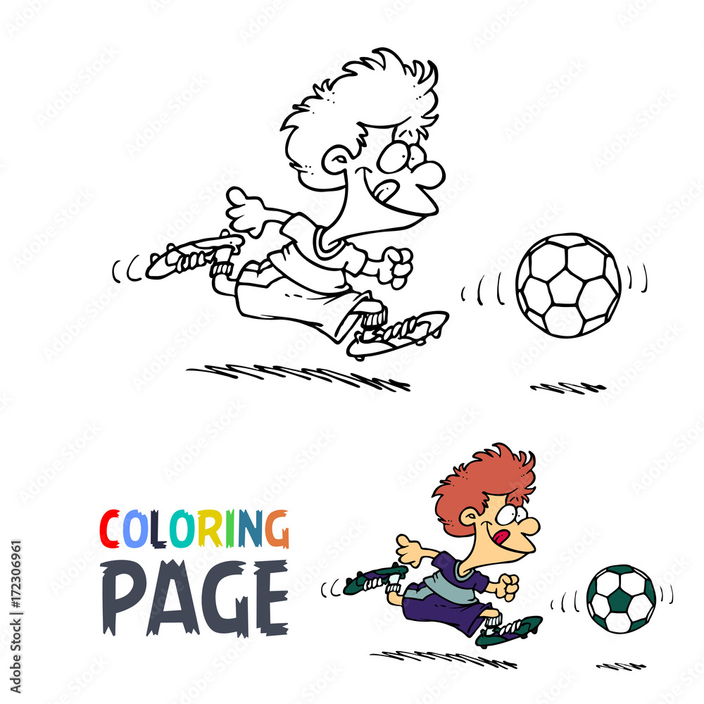 boy playing football cartoon coloring page Stock Vector | Adobe Stock