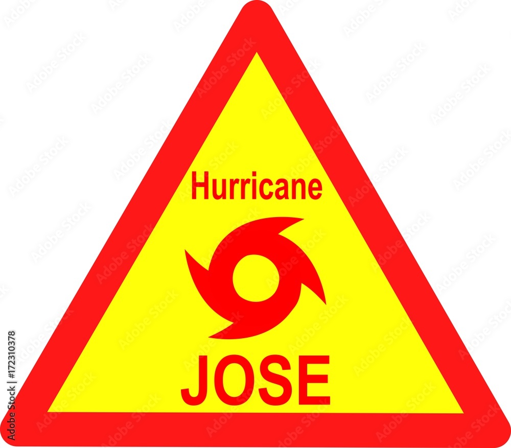 Hurricane JOSE, red icon, Yellow warning sign with a hurricane sign ...