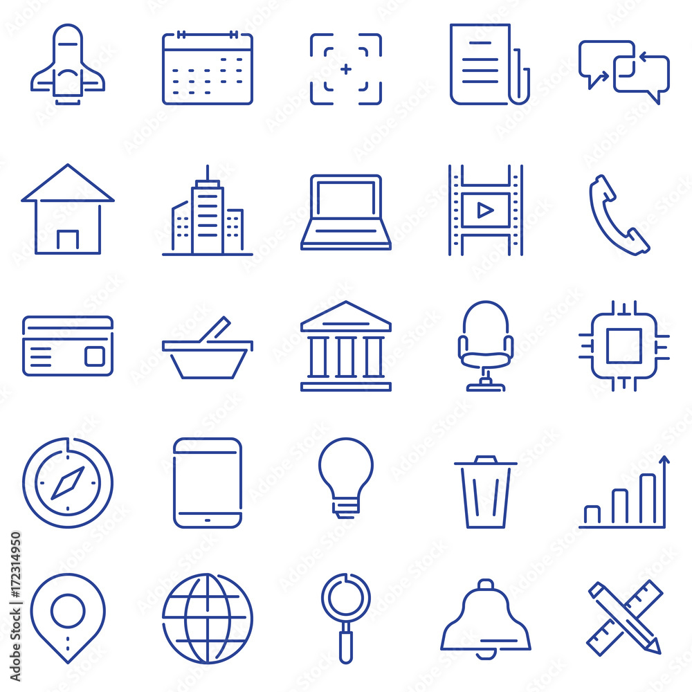 Set of linear outline thin icons of social media and business ...