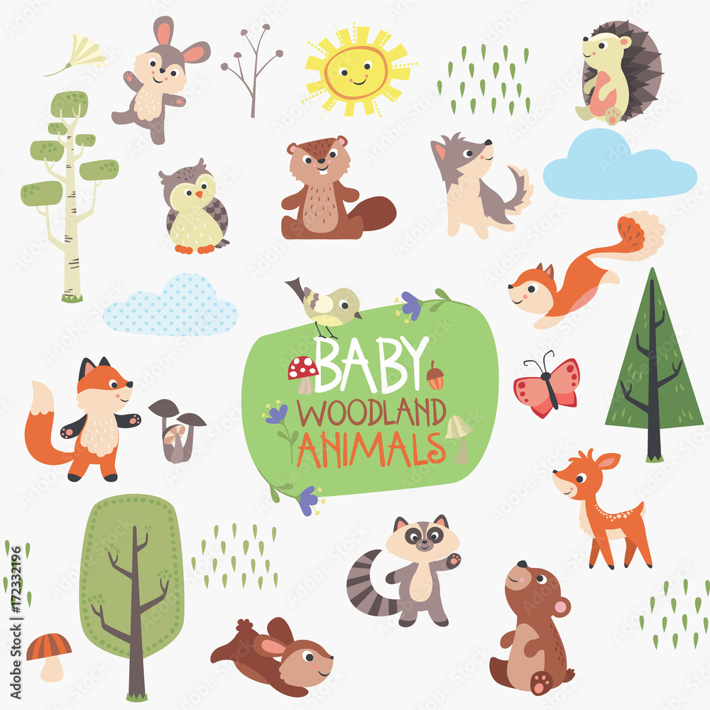 Baby Forest Animals Stock Vector | Adobe Stock