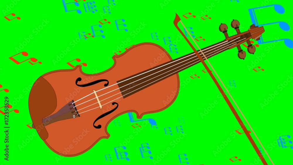 Animated violin and flying music notes on green screen. Musical ...