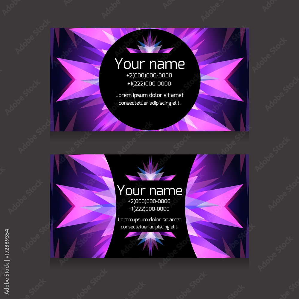 Double-sided neon business card vector template. Vector mockup. Element ...