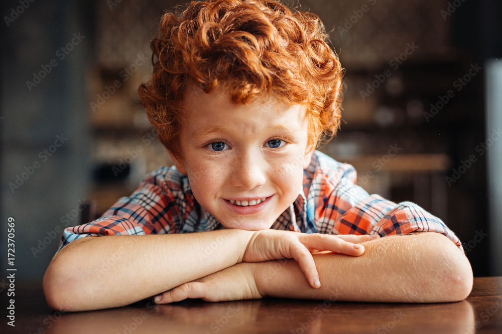 Adorable redhead boy smiling into camera Stock Photo | Adobe Stock