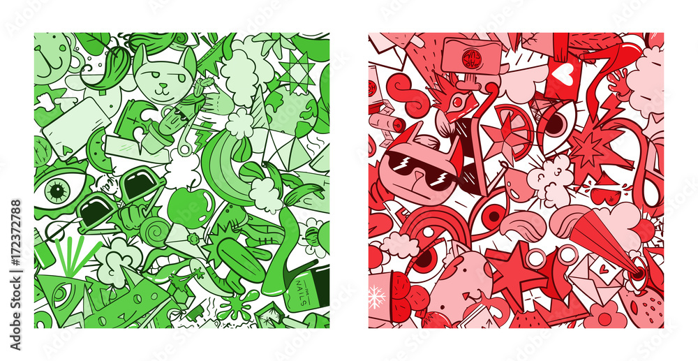 Set of Graffiti pattern with urban lifestyle line icons. Crazy doodle ...