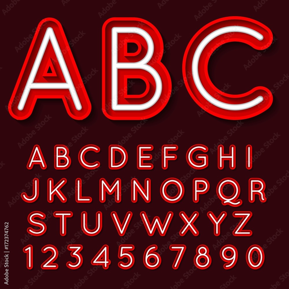neon alphabet. Glowing font. Vector illustration Stock Vector | Adobe Stock