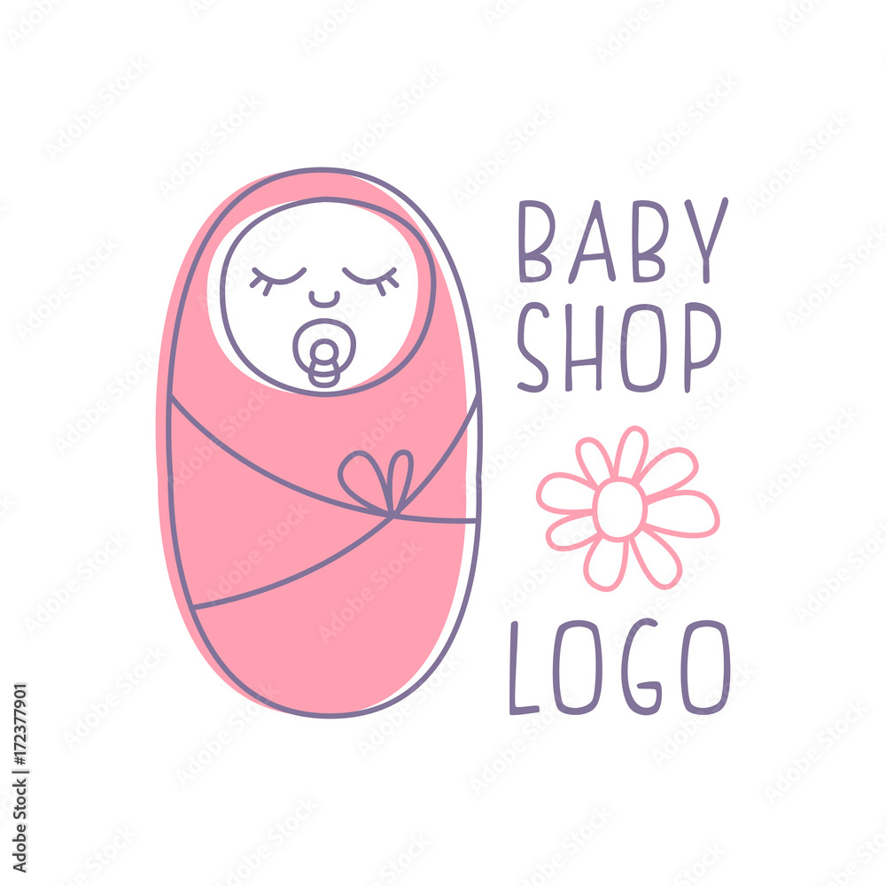 Baby shop logo design, emblem with sleeping newborn, label for baby ...
