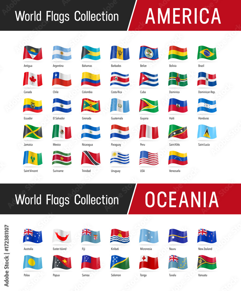 Set of American and Oceanian flags - World flags collection Stock ...