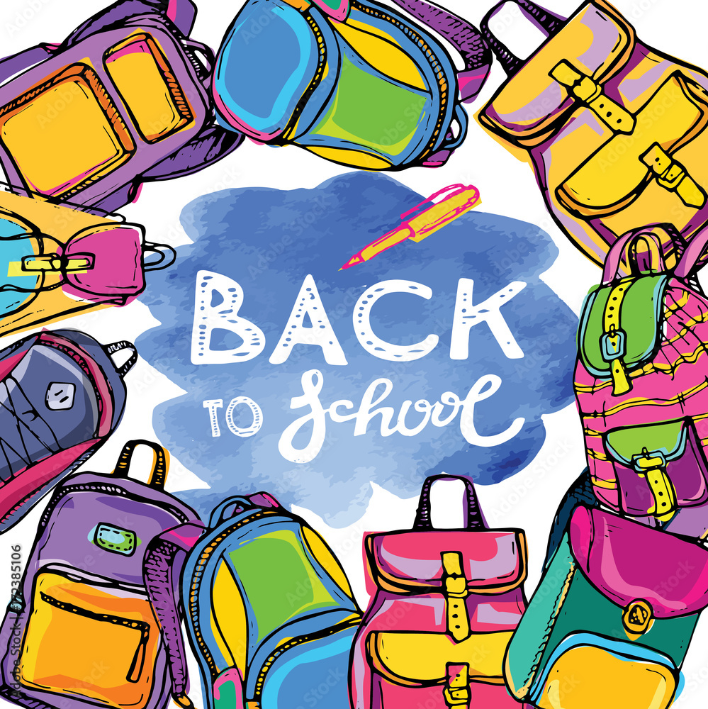 Freehand drawing school items. Back to School. Back to school big ...