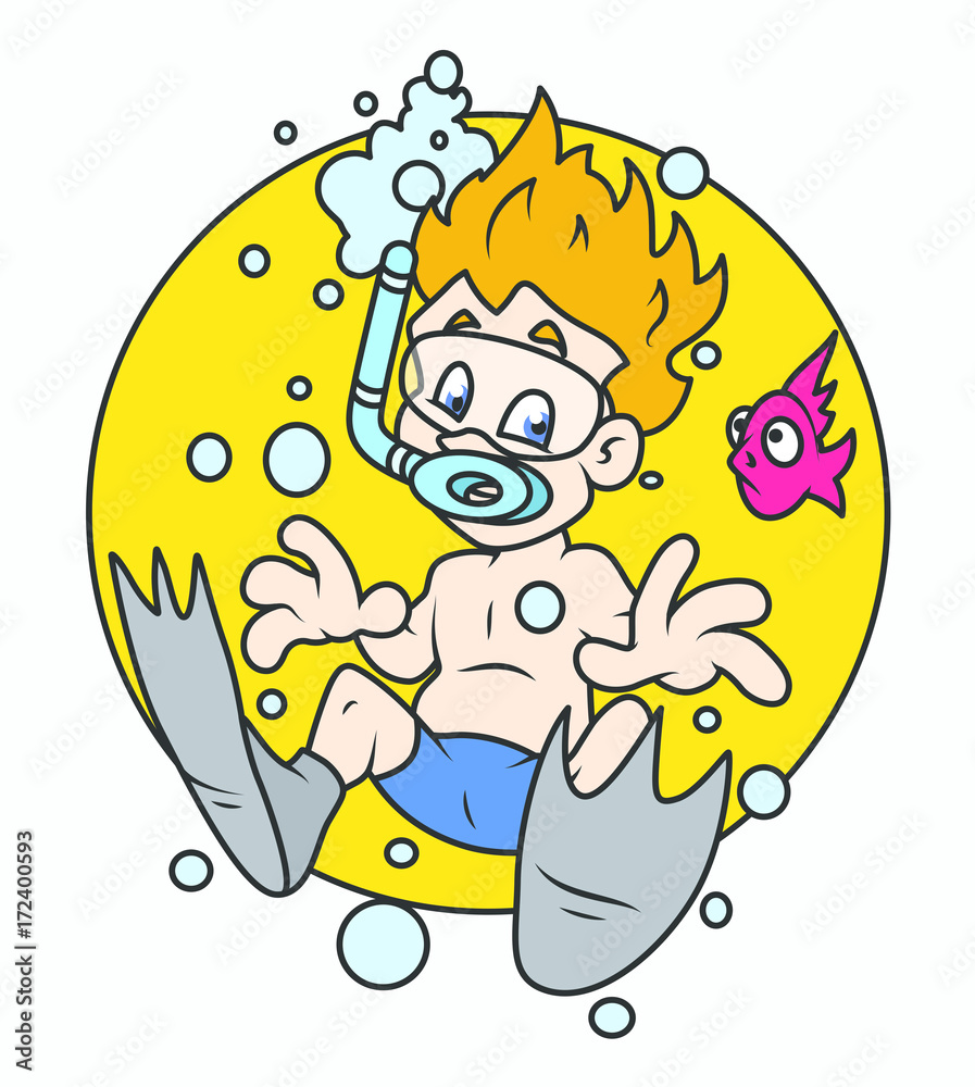 Cartoon Boy Swimming Underwater Stock Vector | Adobe Stock