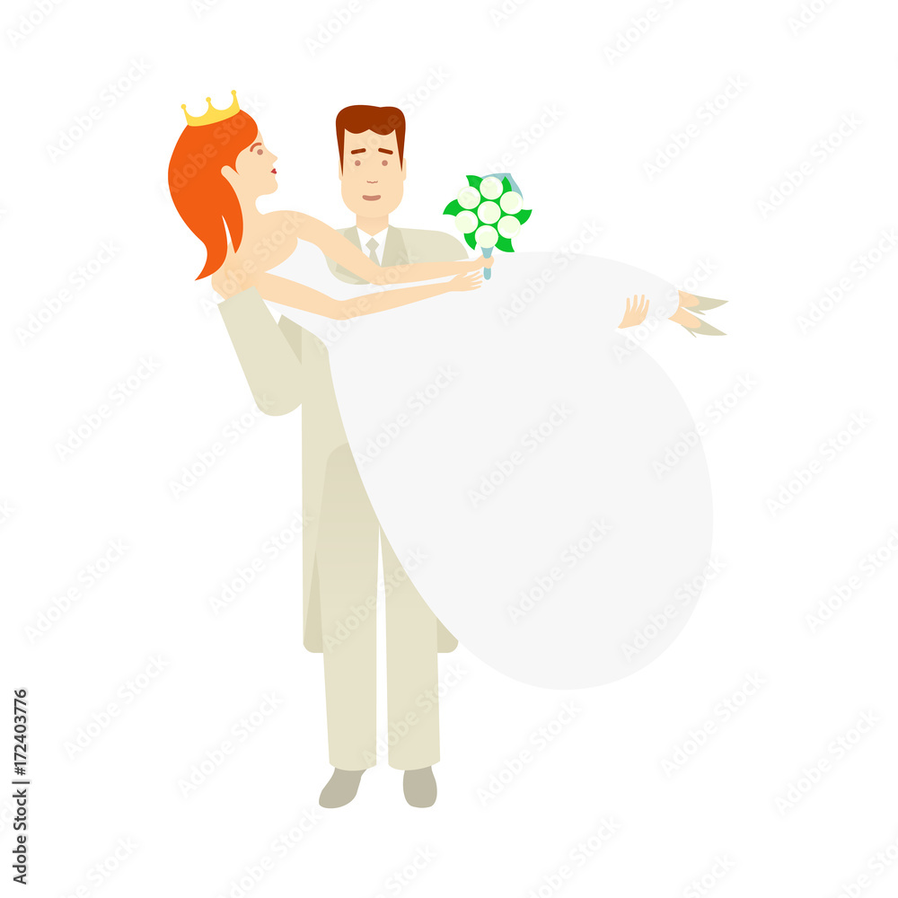 vector groom groom carrying bride holding her in his arms flat cartoon ...