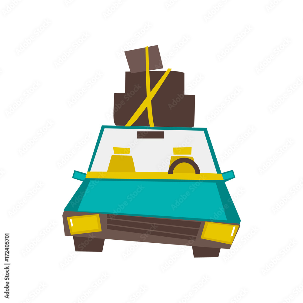 vector flat cartoon style funny green car with big bags fixed at its ...