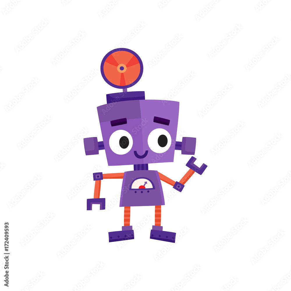 vector flat cartoon funny friendly robot. Small Humanoid boy character ...