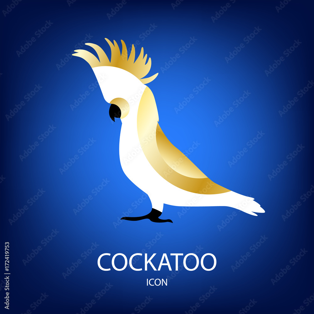 Vector icon with cockatoo on blue background. Flat design. Stock Vector ...