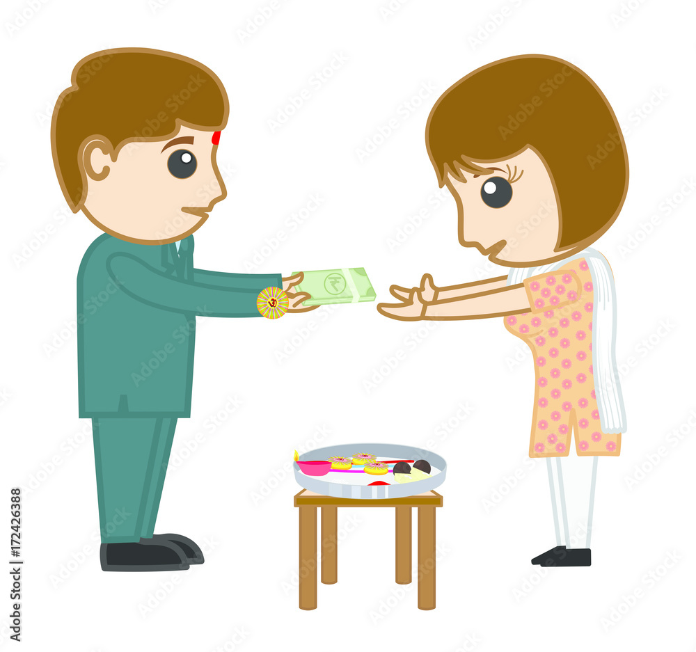 Cartoon Man Presenting Money to His Sister Stock Vector | Adobe Stock