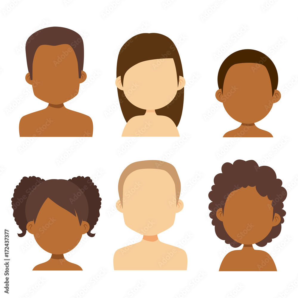 Default avatar of faceless male and female people on white background ...