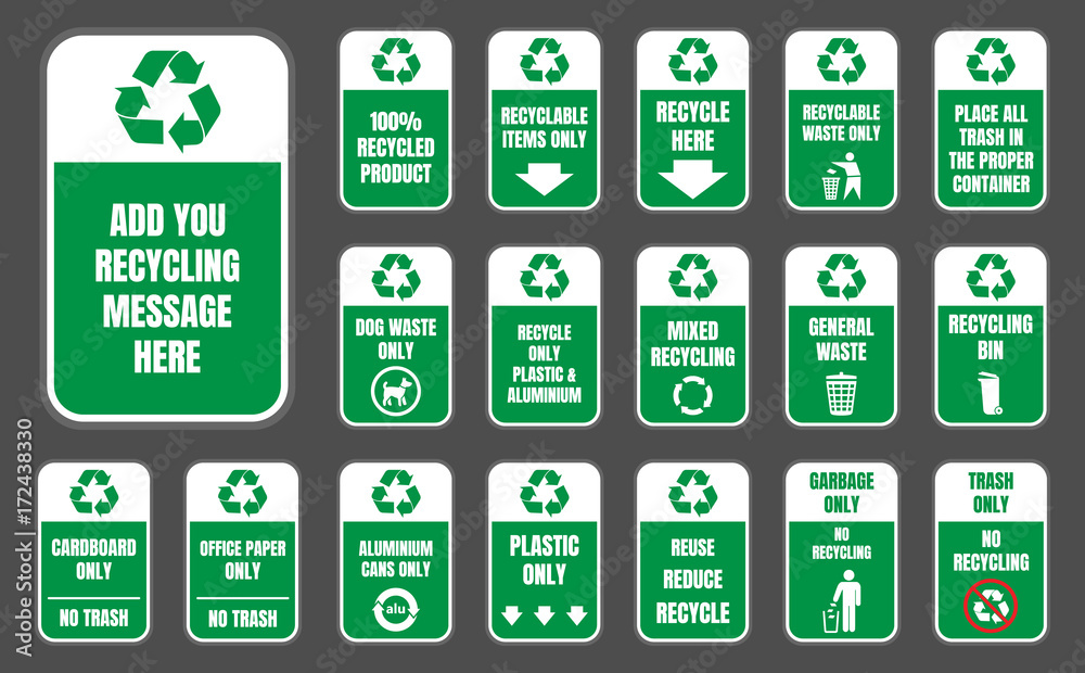 recycle signs and symbols set, ecology stickers Stock Vector | Adobe Stock
