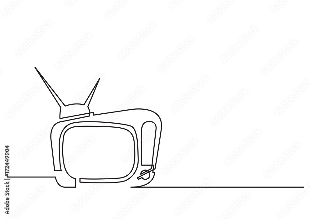one line drawing of isolated vector object - retro television set Stock ...